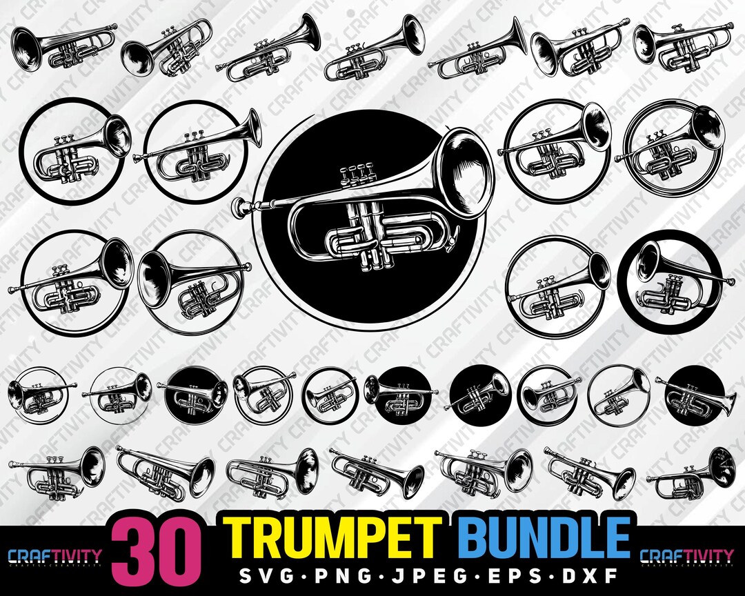 Trumpet Bundle Svg Png Jpeg Eps Dxf Bundle Silhouette Clipart Cricut ...