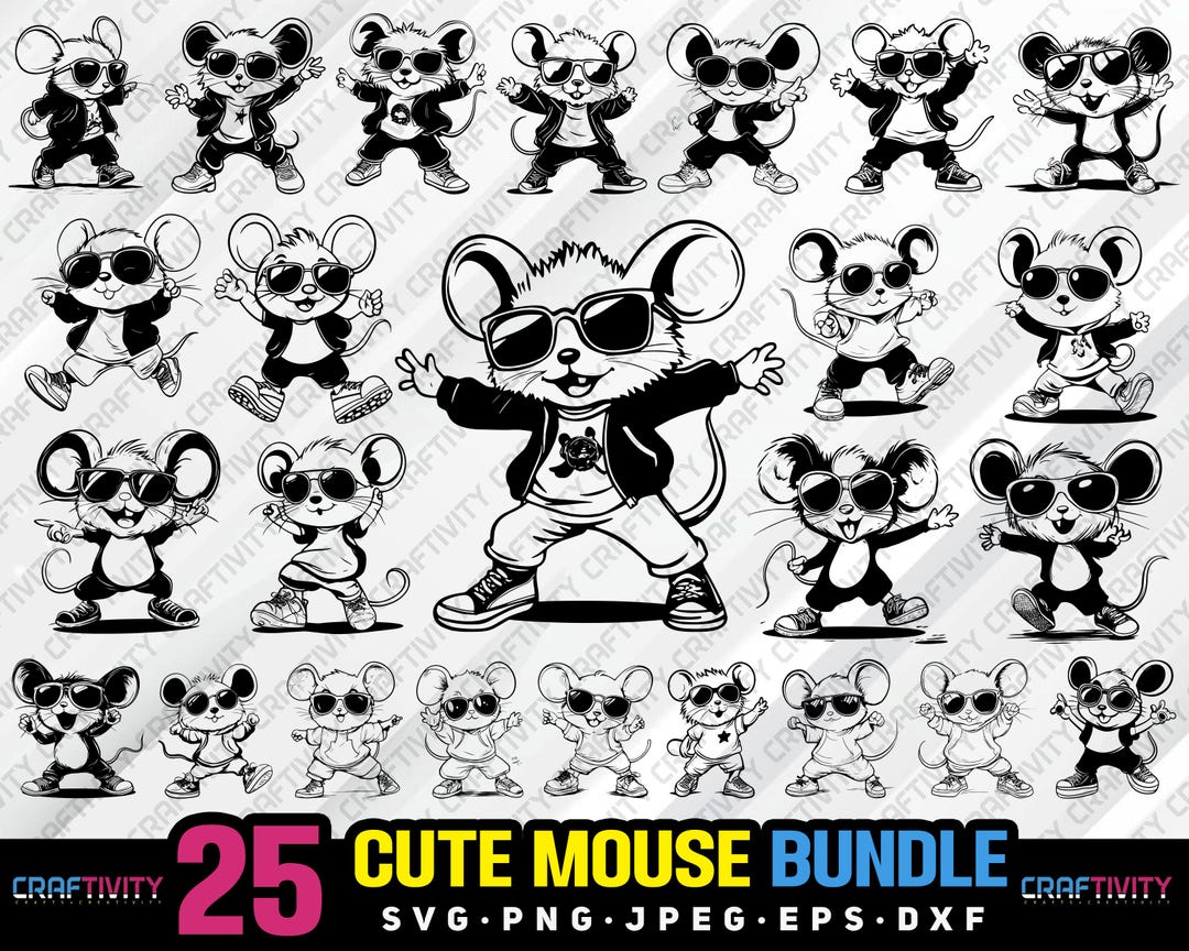 Cute Mouse Bundle Svg Png Jpeg Eps Dxf Engrave Silhouette Clipart ...