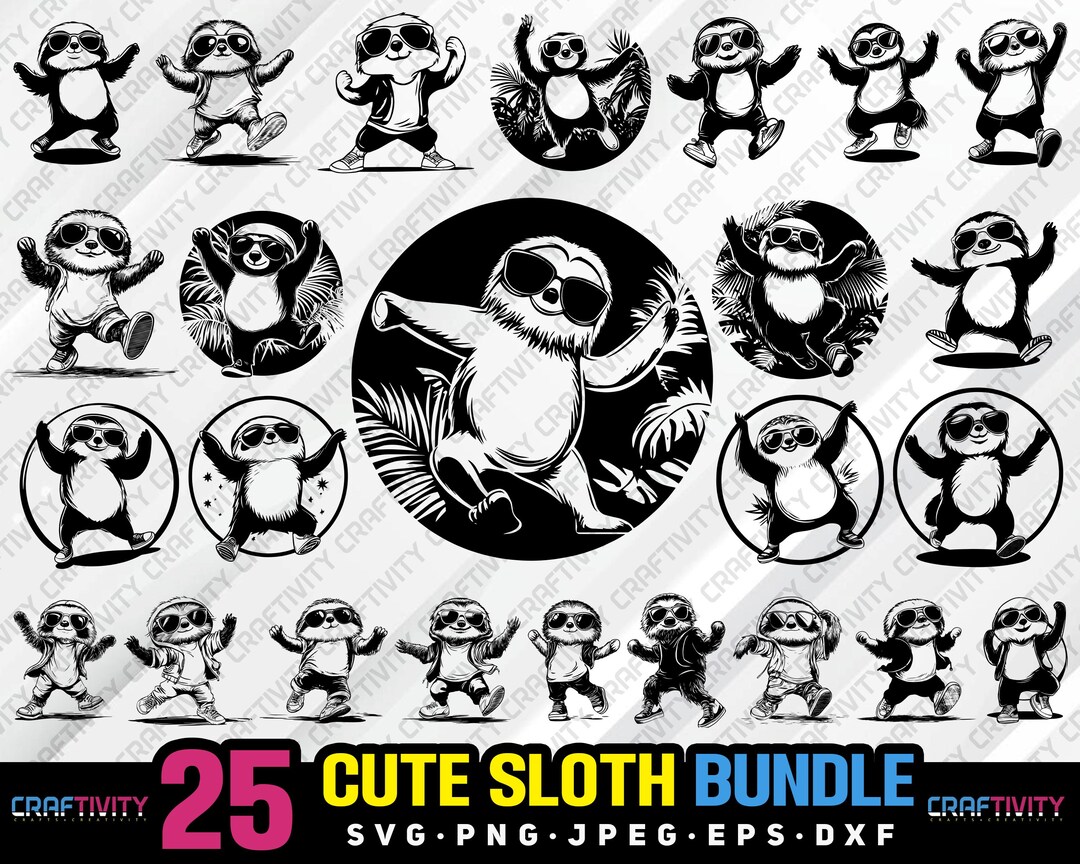 Cute Sloth Bundle Svg Png Jpeg Eps Dxf Engrave Silhouette Clipart ...