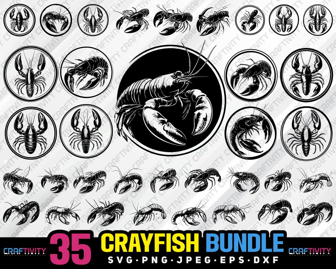 Crayfish Bundle Svg Png Jpg Eps Dxf Engrave Silhouette Clipart Cricut ...