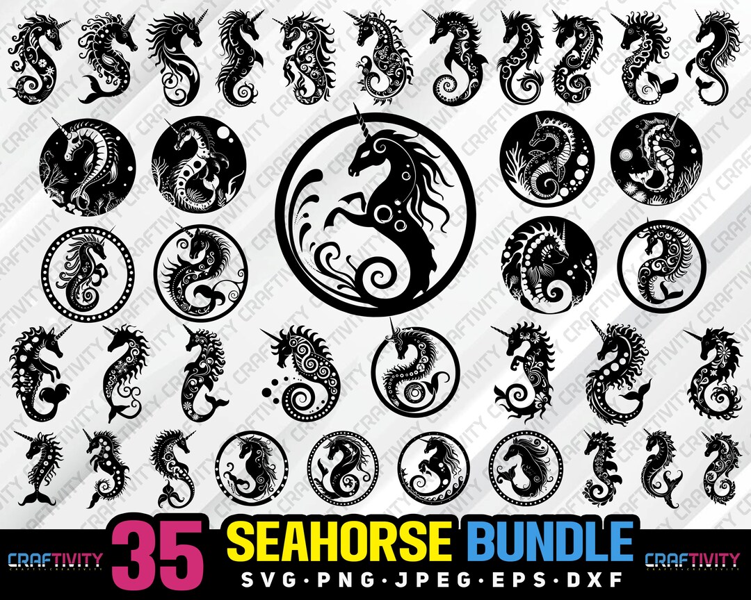 Seahorse Bundle Svg Png Jpeg Eps Dxf Bundle Silhouette Clipart Cricut ...