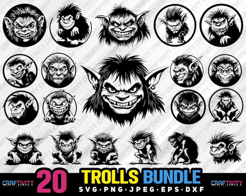 Troll Bundle Svg Png Jpeg Eps Dxf Engrave Silhouette Clipart Cricut ...