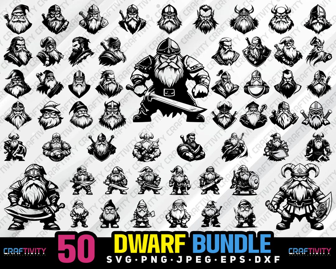 Dwarf Warrior Clipart Bundle, Laser Cut Vector (svg, Png, Jpg, Eps, Dxf ...