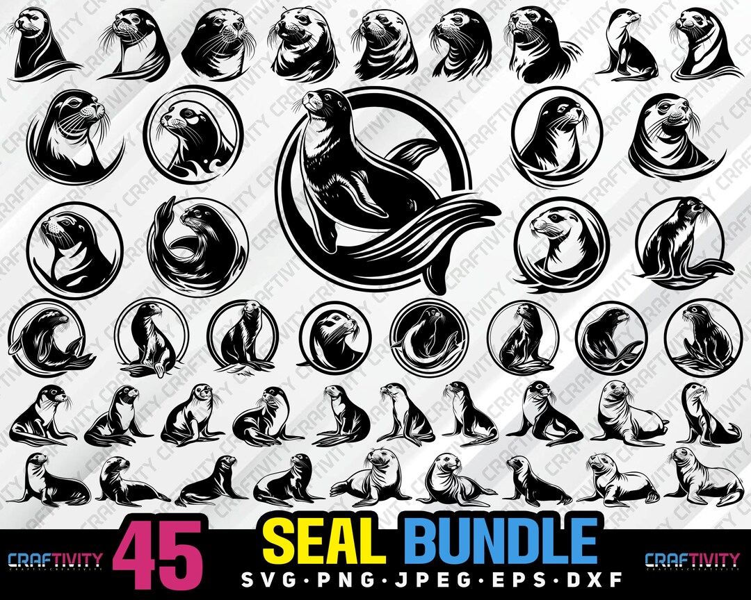 Seal Bundle Svg Png Jpg Eps Dxf Bundle Silhouette Clipart Cricut Vector ...