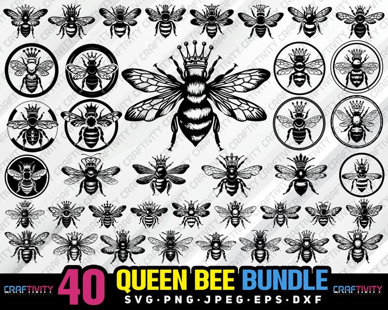 Queen Bee Bundle Svg Png Jpeg Eps Dxf Bundle Silhouette Clipart Cricut ...