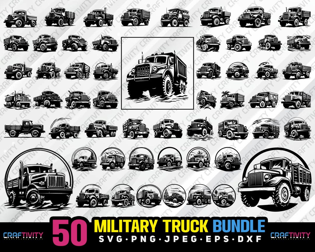 Military Truck Clipart Bundle, Army Vehicle Graphics (svg, Png, Jpg ...