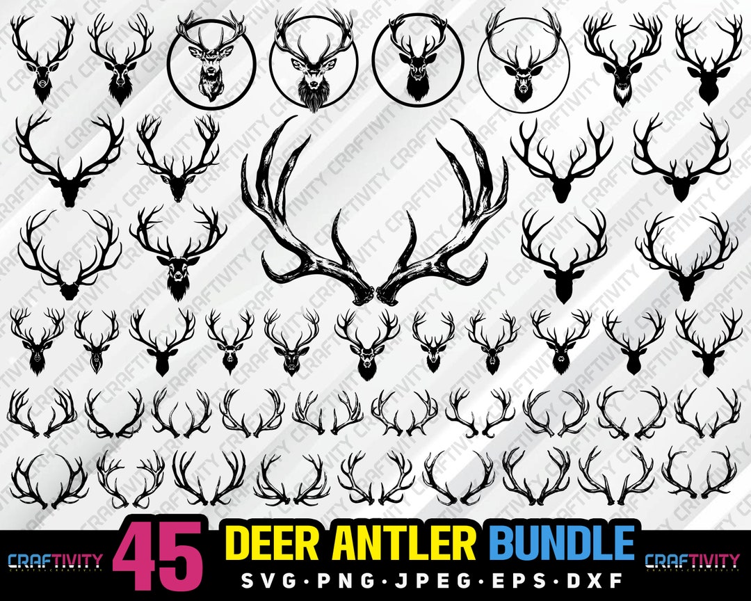 Deer Antler Silhouette Bundle, Vector Clipart (svg, Png, Jpg, Eps, Dxf ...