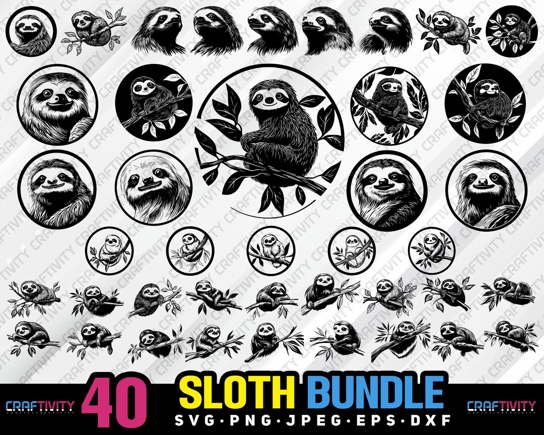 Sloth Bundle Svg Png Jpeg Eps Dxf Bundle Silhouette Clipart Cricut ...
