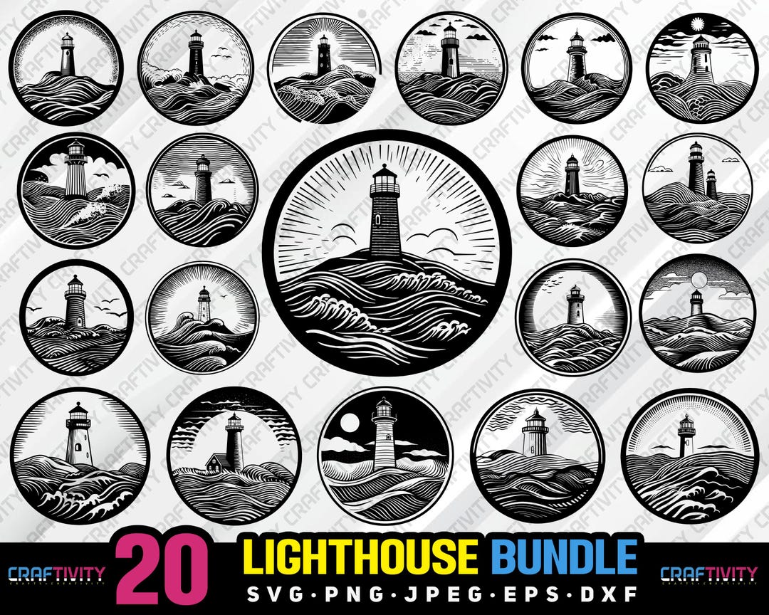 Lighthouse Vector Bundle: Engrave, Silhouette, Cricut (digital Download ...
