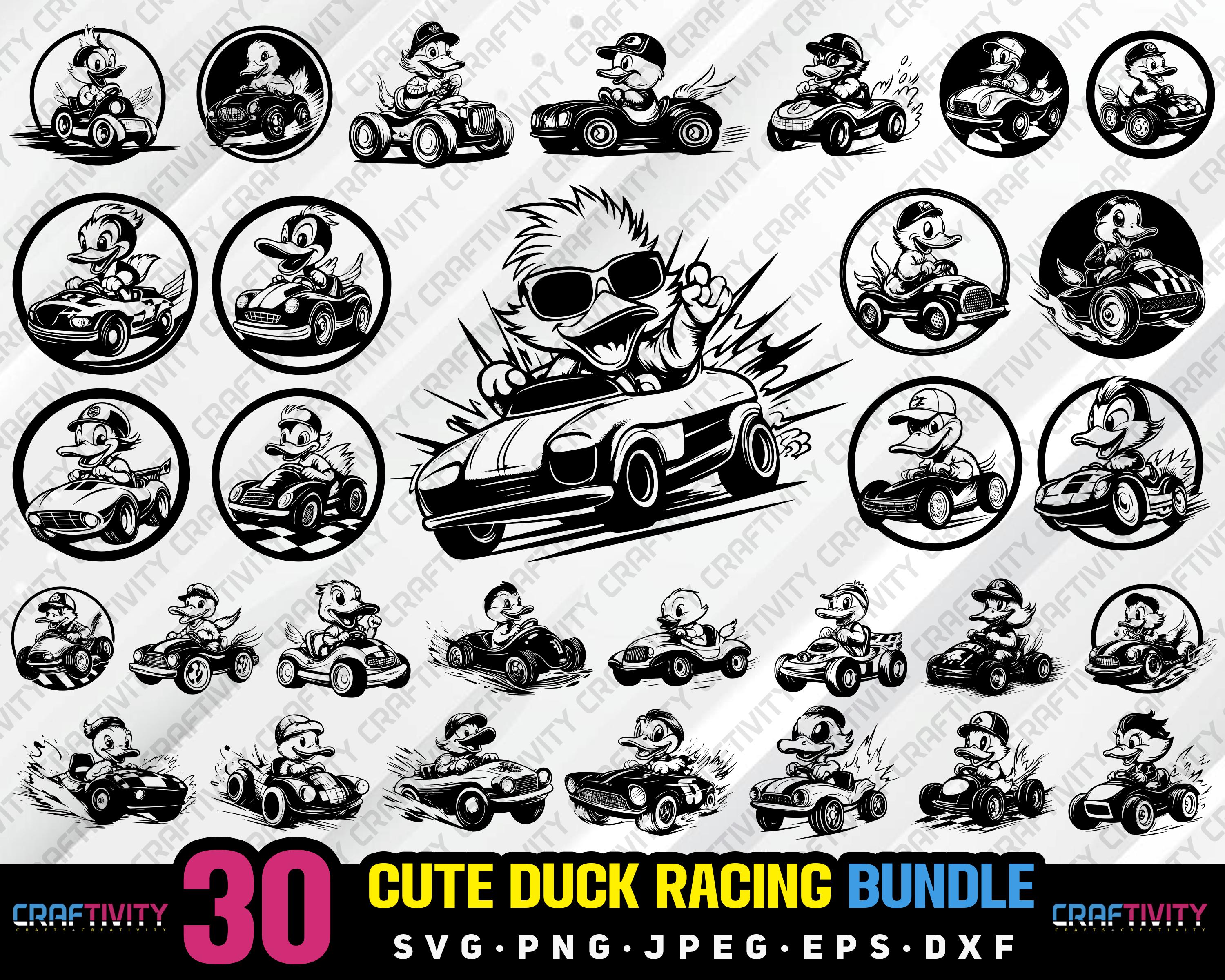 Cute Duck Racing Bundle Svg Png Jpeg Eps Dxf Engrave Silhouette Clipart ...