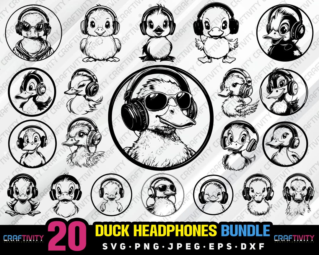 Cute Duck Headphones Bundle Svg Png Jpeg Eps Dxf Engrave Silhouette ...