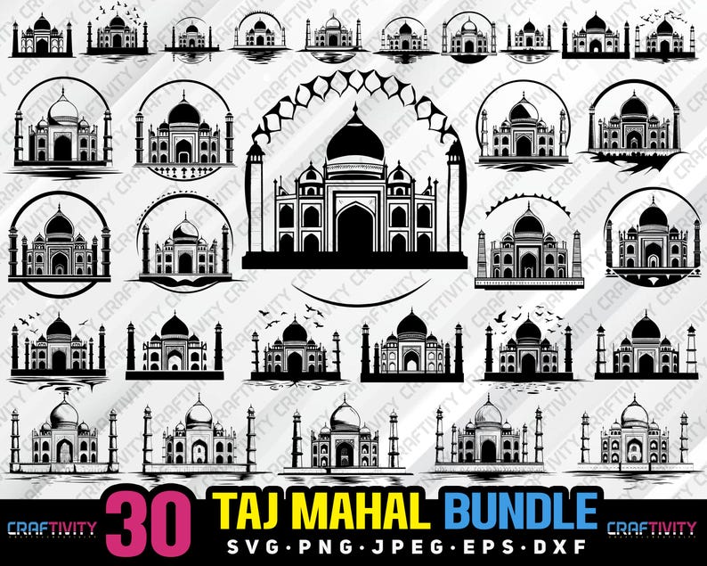 Taj Mahal Bundle Svg Png Jpeg Eps Dxf Engrave Silhouette Clipart Cricut ...