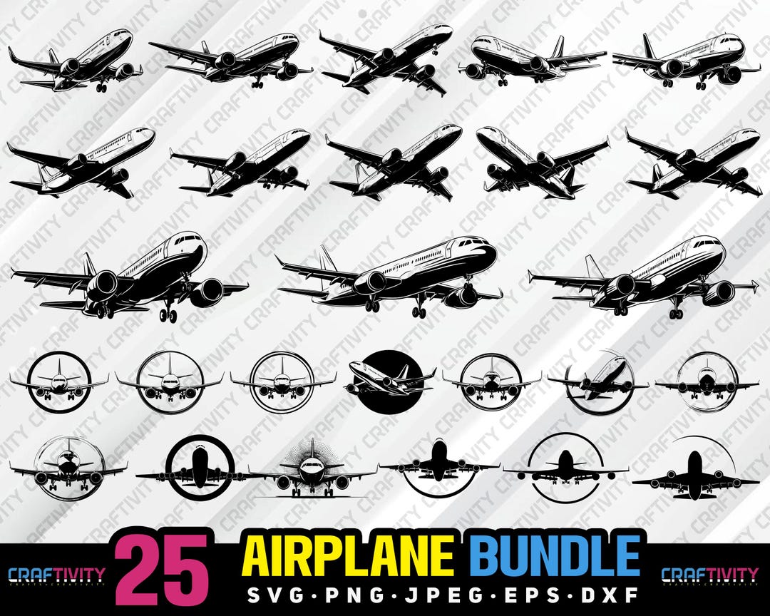 Airplane Clipart Bundle: Commercial Plane SVG, PNG, DXF (digital ...