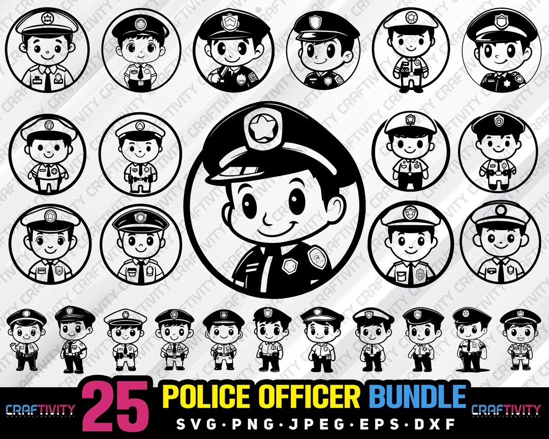 Cute Police Officer Svg Png Jpeg Eps Dxf Engrave Silhouette Clipart ...