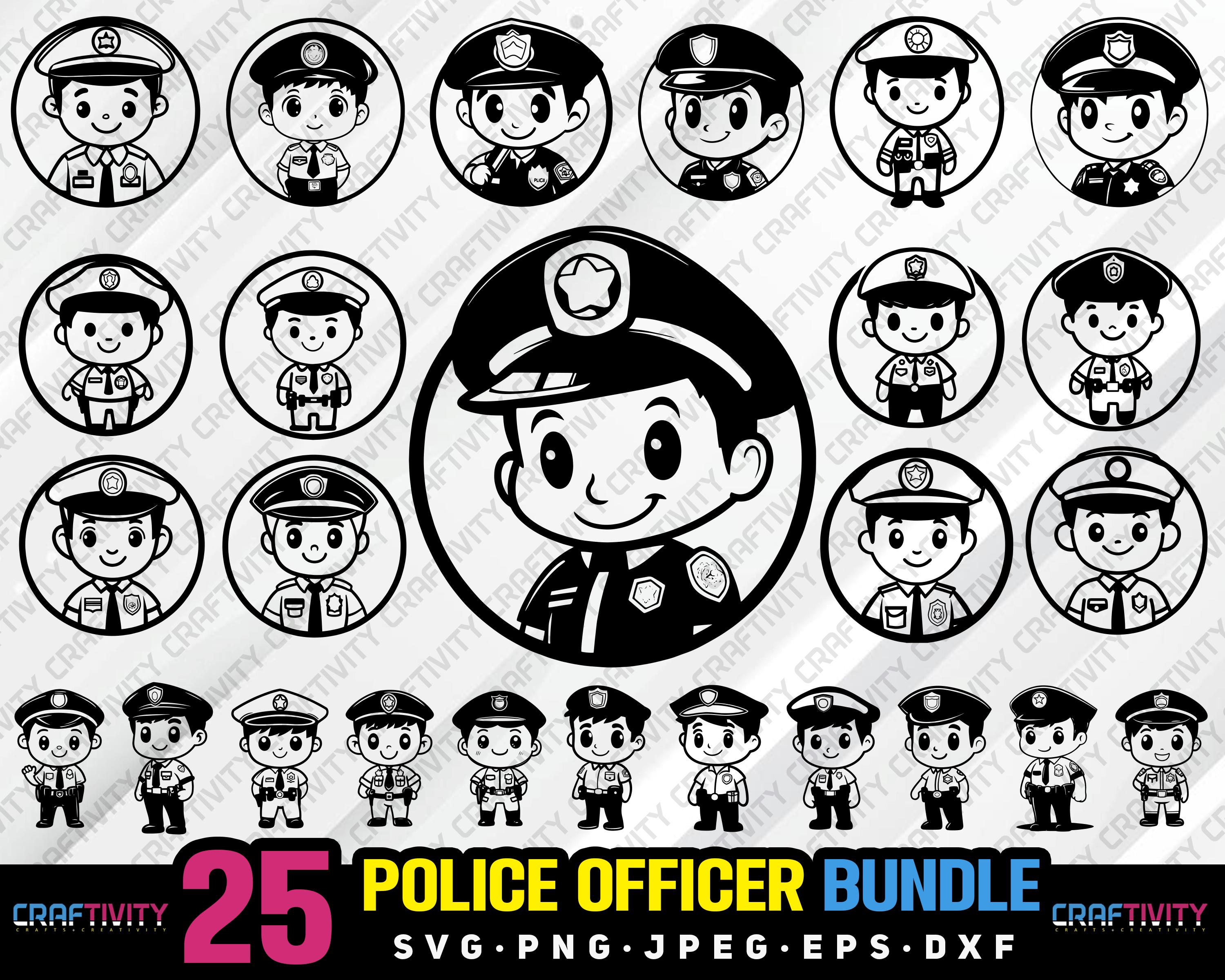 Cute Police Officer Svg Png Jpeg Eps Dxf Engrave Silhouette Clipart ...