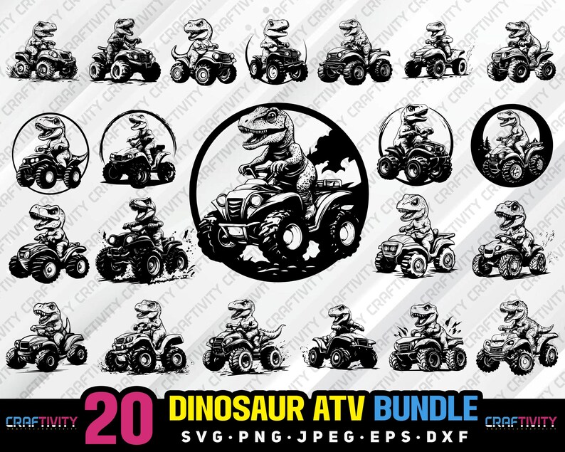 Dinosaur Atv Bundle Svg Png Jpeg Eps Dxf Engrave Silhouette Clipart ...