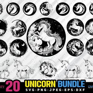 Unicorn Bundle Svg Png Jpeg Eps Dxf Engrave Silhouette Clipart Cricut ...