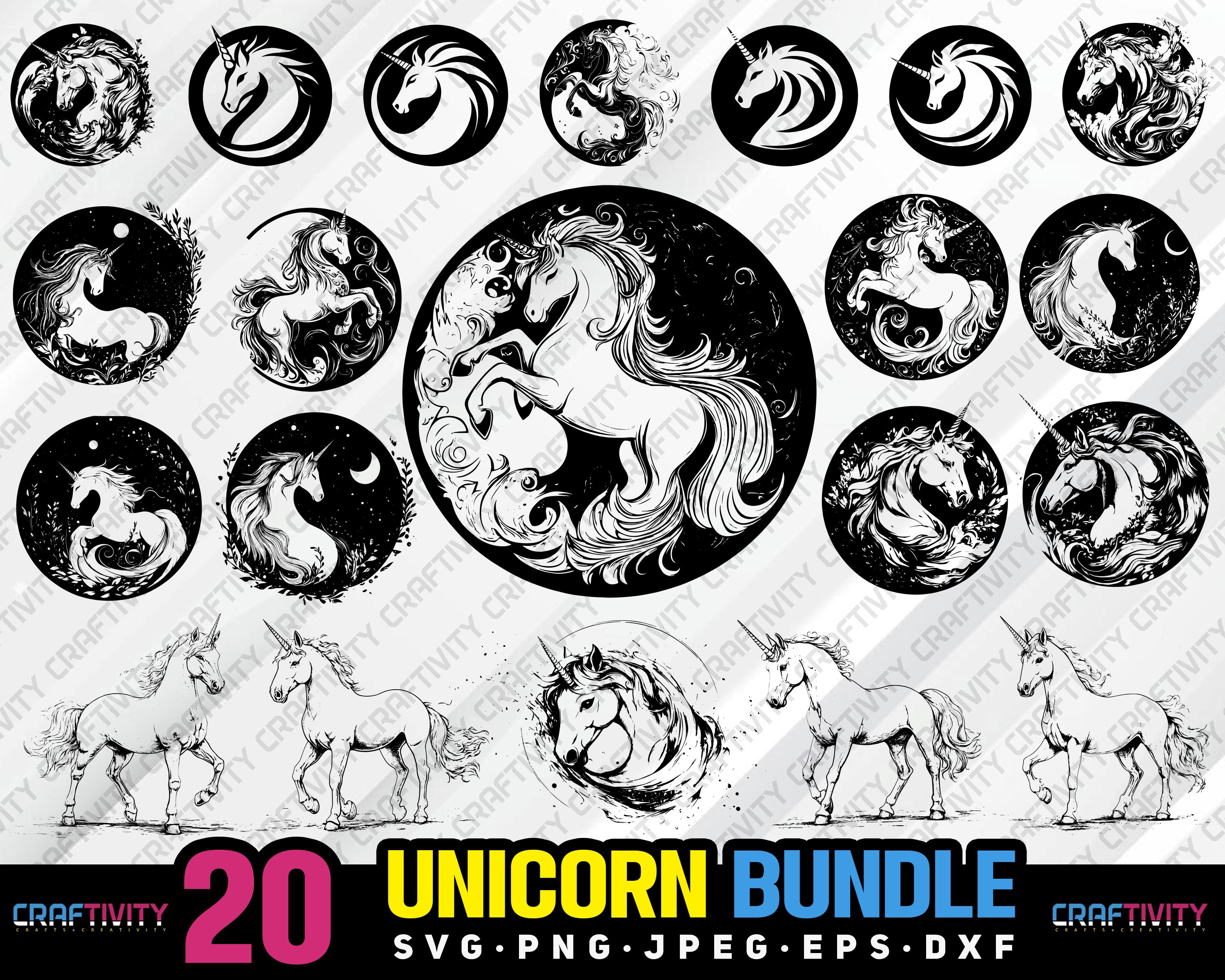 Unicorn Bundle Svg Png Jpeg Eps Dxf Engrave Silhouette Clipart Cricut ...