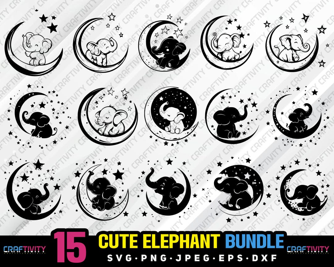 Baby Elephant Bundle Svg Png Jpeg Eps Dxf Engrave Silhouette Clipart ...