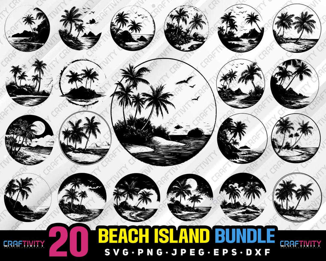 Beach Island Bundle Svg Png Jpeg Eps Dxf Engrave Silhouette Clipart ...
