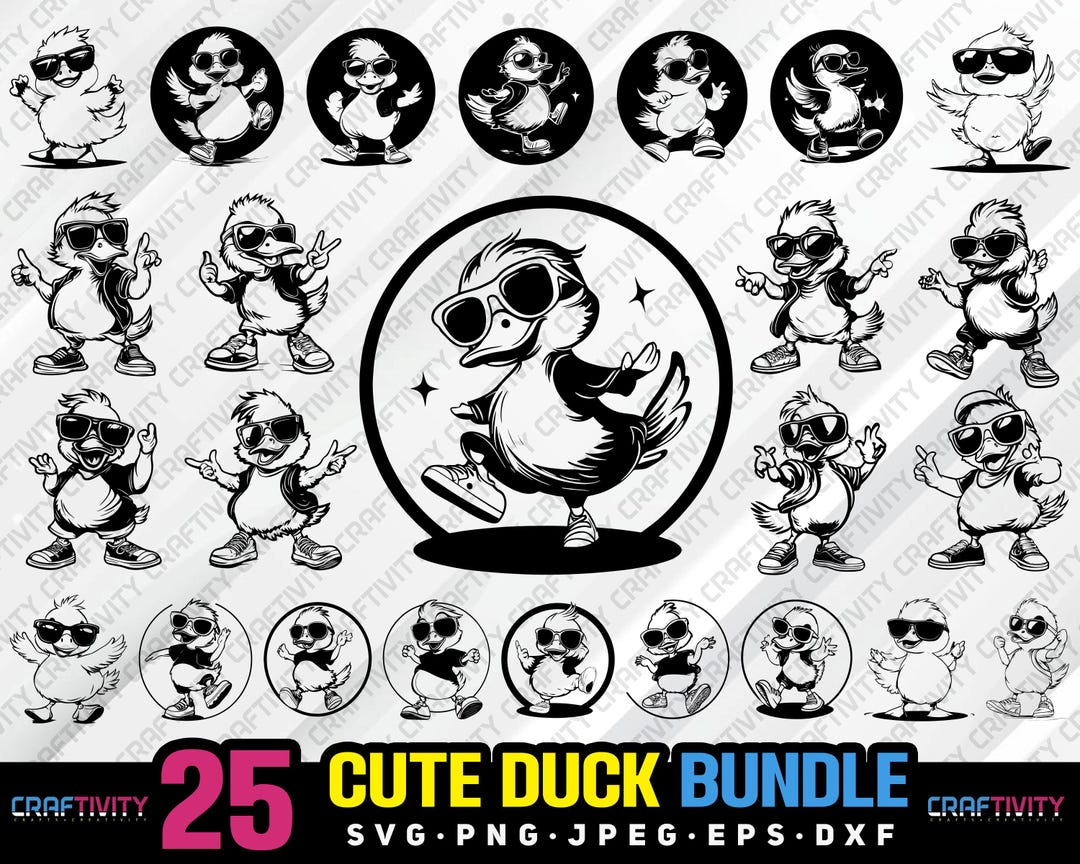 Cute Duck Bundle Svg Png Jpeg Eps Dxf Engrave Silhouette Clipart Cricut ...