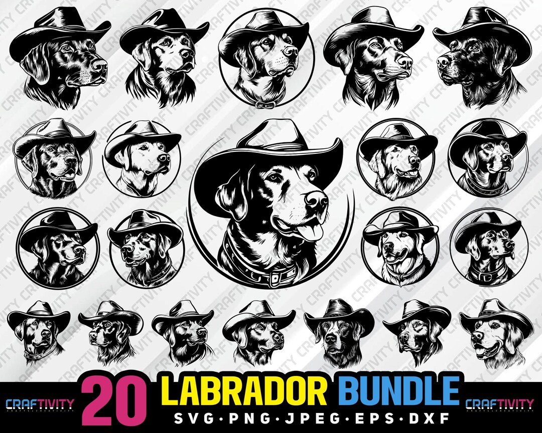 Labrador Cowboy Bundle Svg Png Jpeg Eps Dxf Engrave Silhouette Clipart ...