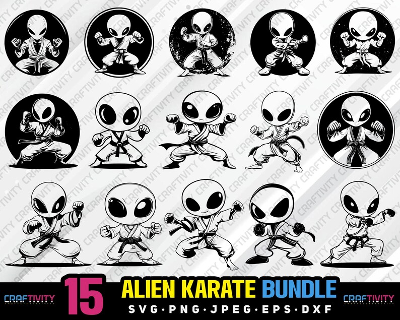 Alien Karate Bundle Svg Png Jpeg Eps Dxf Bundle Silhouette Clipart ...