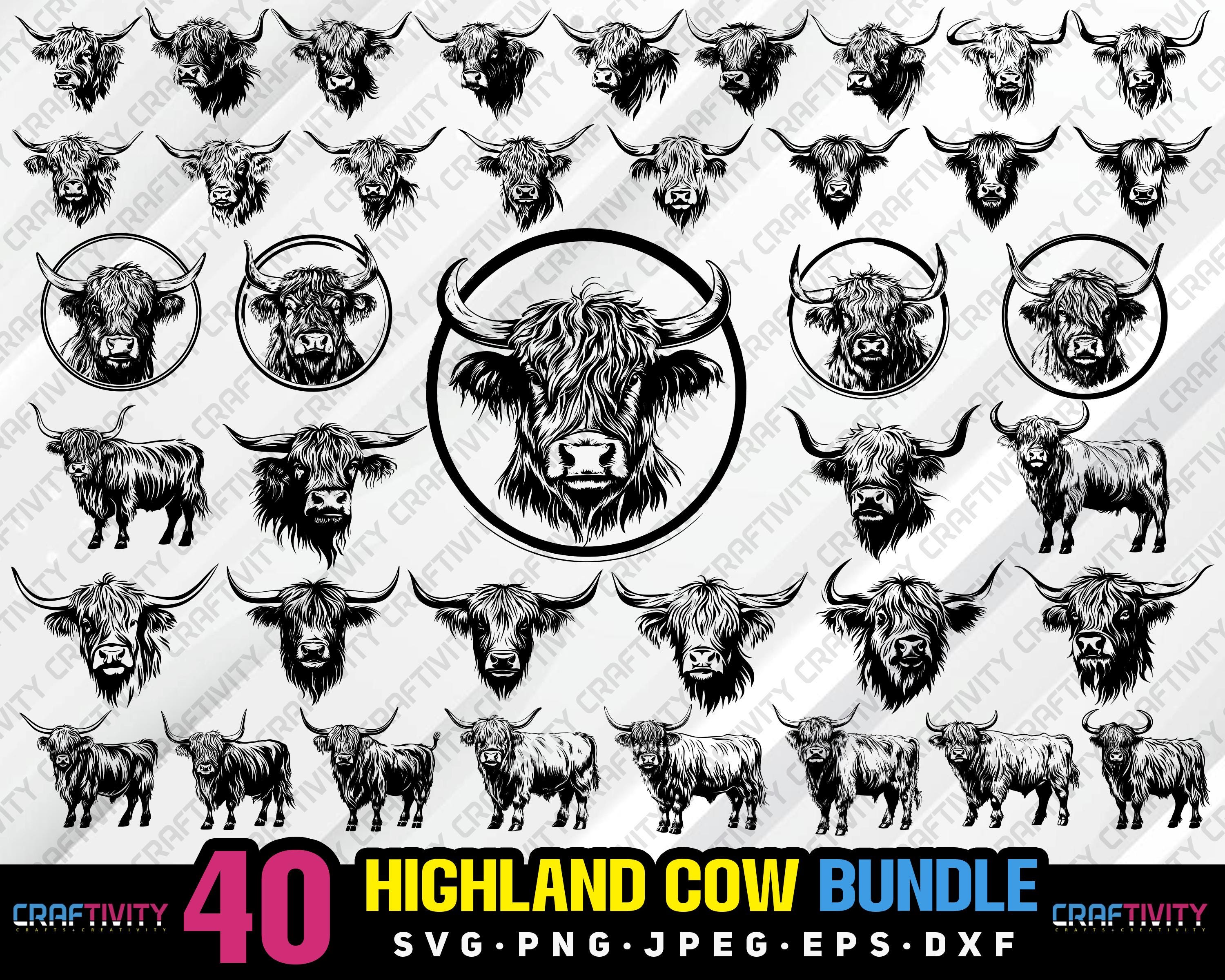 Highland Cow Bundle Svg Png Jpeg Eps Dxf Bundle Silhouette Clipart ...