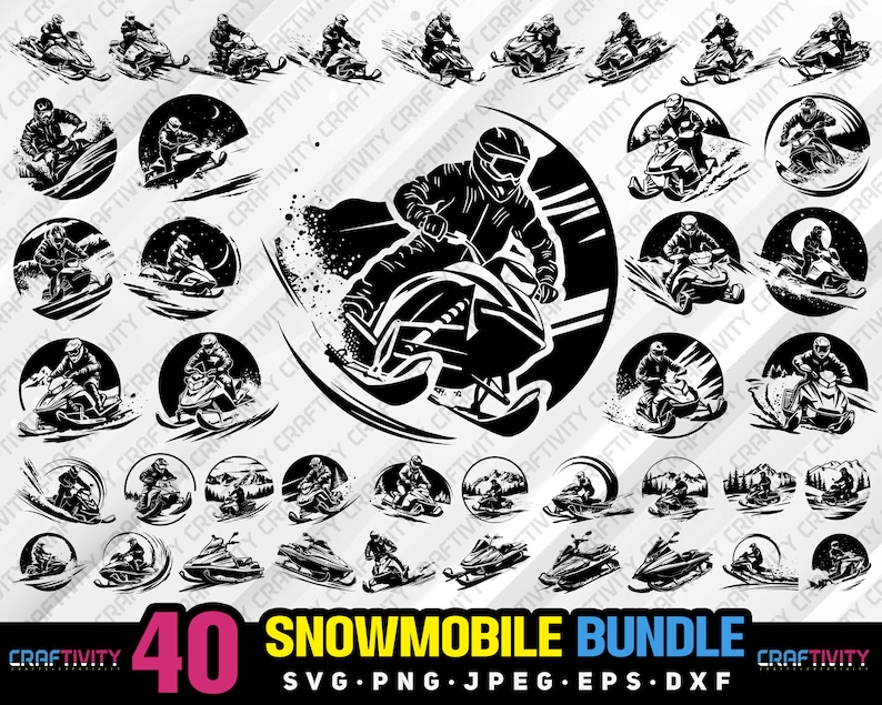 Snowmobile Bundle Svg Png Jpeg Eps Dxf Bundle Silhouette Clipart Cricut ...