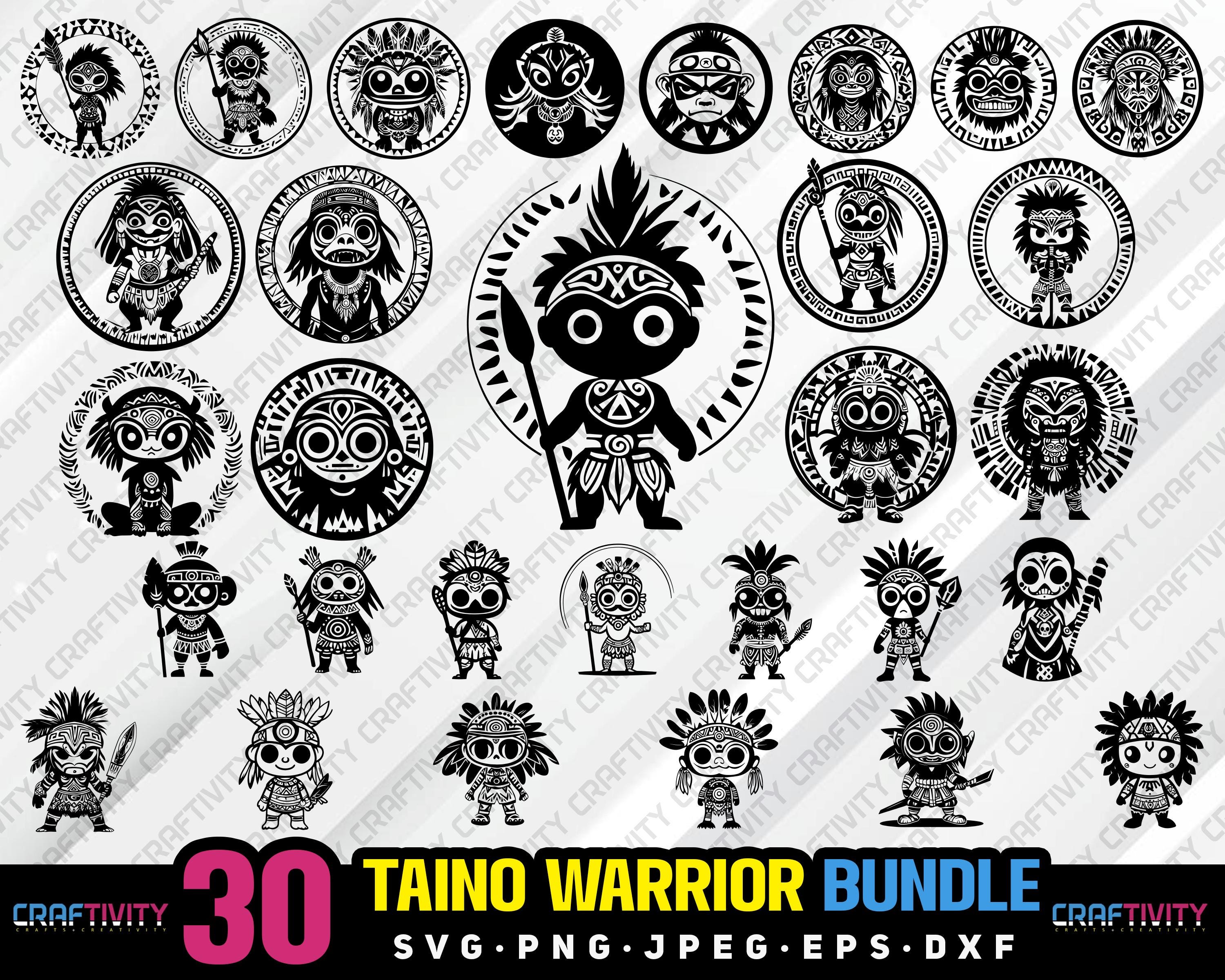 Cute Taino Warrior Bundle Svg Png Jpeg Eps Dxf Engrave Silhouette ...