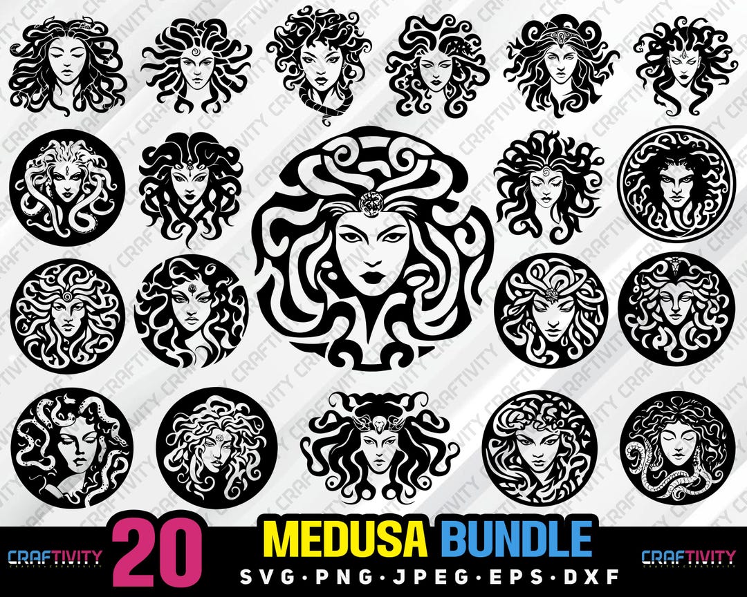 Medusa Bundle Svg Png Jpeg Eps Dxf Engrave Silhouette Clipart Cricut ...