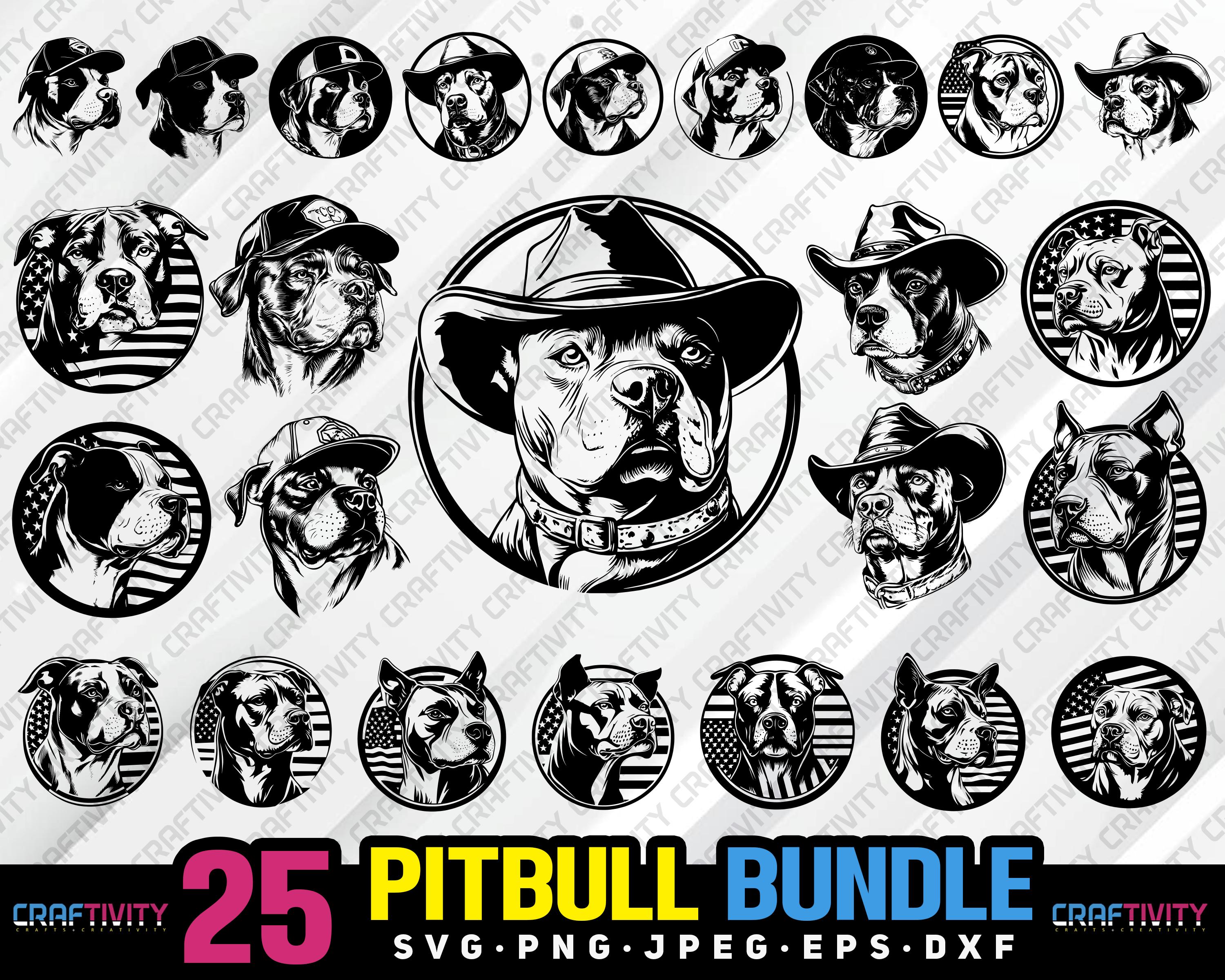 Pitbull Bundle Svg Png Jpeg Eps Dxf Engrave Silhouette Clipart Cricut ...
