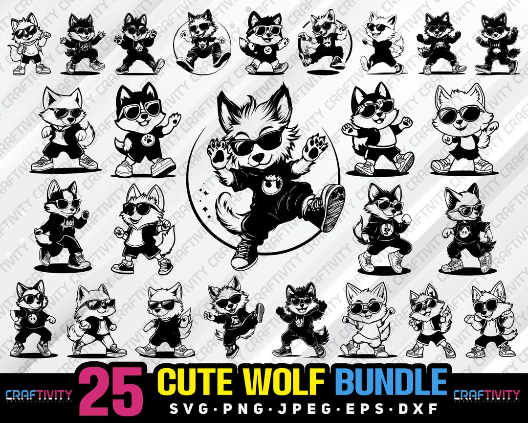 Cute Wolf Bundle Svg Png Jpeg Eps Dxf Engrave Silhouette Clipart Cricut ...