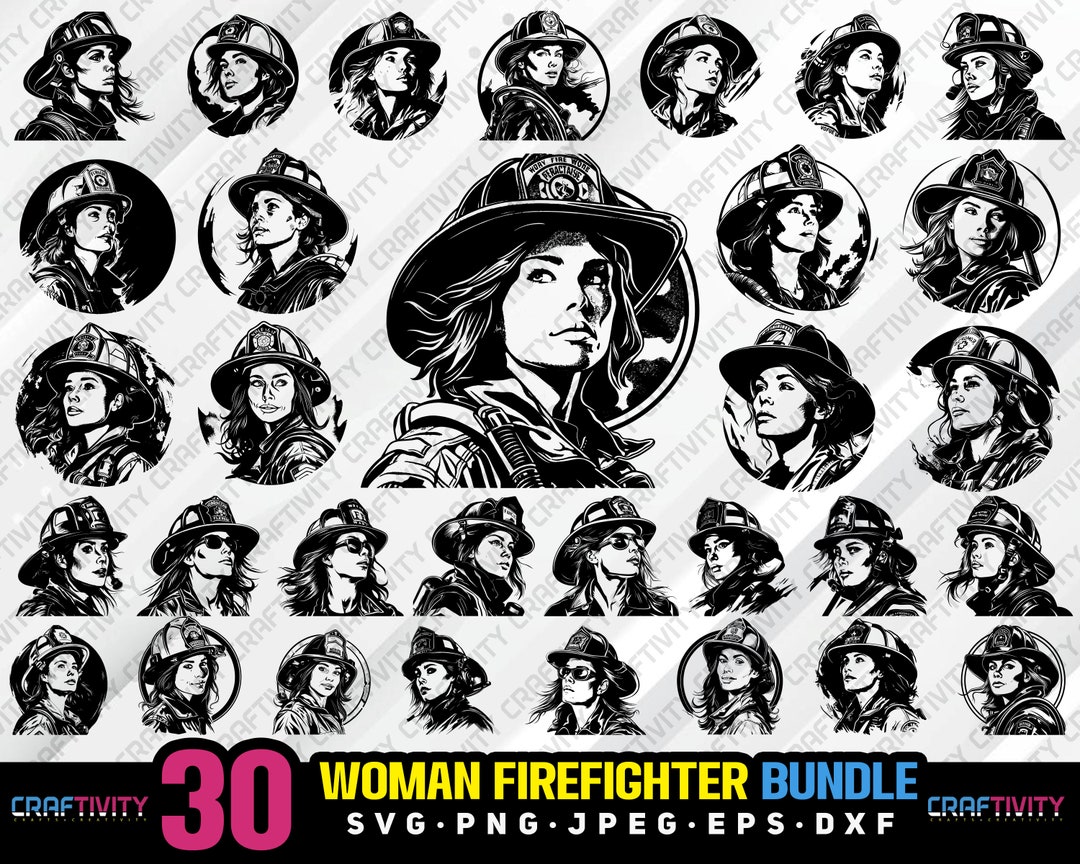 Woman Firefighter Bundle Svg Png Jpeg Eps Dxf Bundle Silhouette Clipart ...
