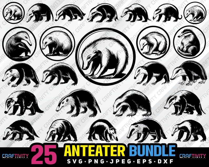 Anteater Bundle Svg Png Jpg Eps Dxf Engrave Silhouette Clipart Cricut ...