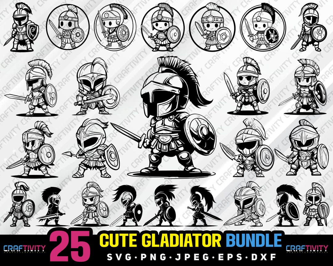 Cute Gladiator Bundle Svg Png Jpg Eps Dxf Engrave Silhouette Clipart ...