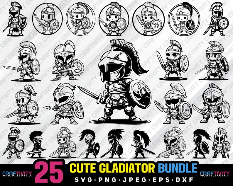 Cute Gladiator Bundle Svg Png Jpg Eps Dxf Engrave Silhouette Clipart ...