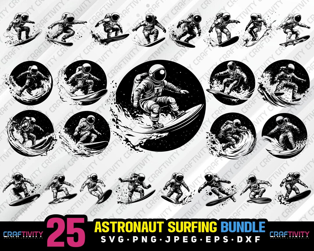Astronaut Surfing Vector Bundle: Svg, Png, Eps, Dxf (digital Download ...