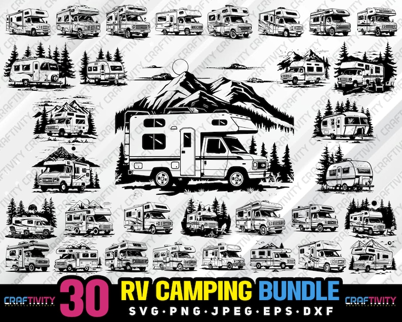Rv Camping Van Bundle Svg Png Jpeg Eps Dxf Bundle Silhouette Clipart ...