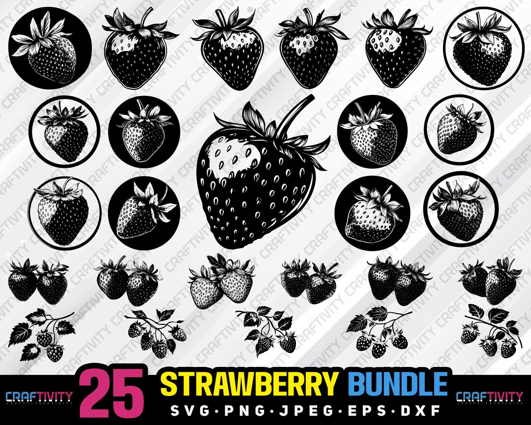 Strawberry Bundle Svg Png Jpeg Eps Dxf Engrave Silhouette Clipart ...