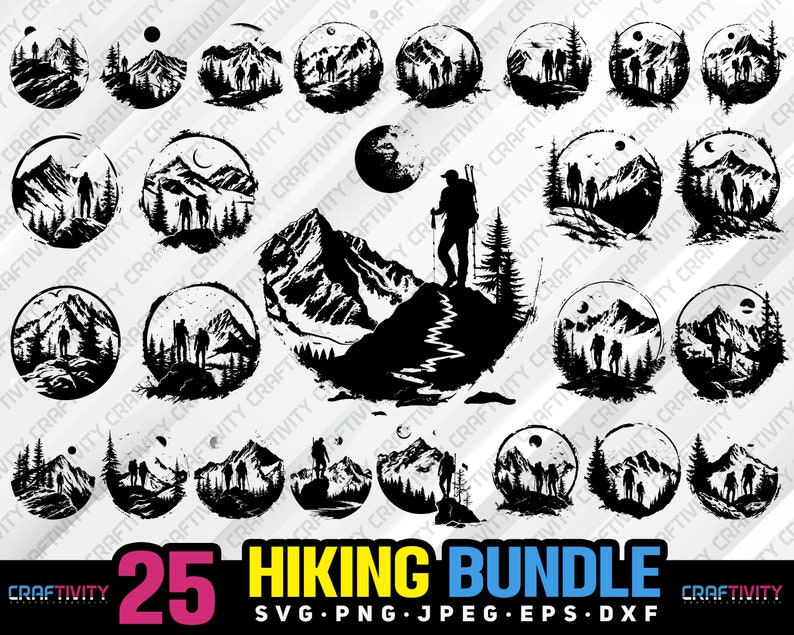 Hiking Bundle Svg Png Jpeg Eps Dxf Bundle Silhouette Clipart Cricut ...