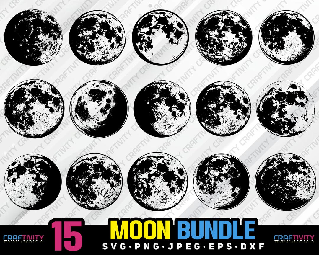 Moon Phases Vector Bundle, Silhouette Clipart (svg, Png, Jpg, Eps, Dxf ...