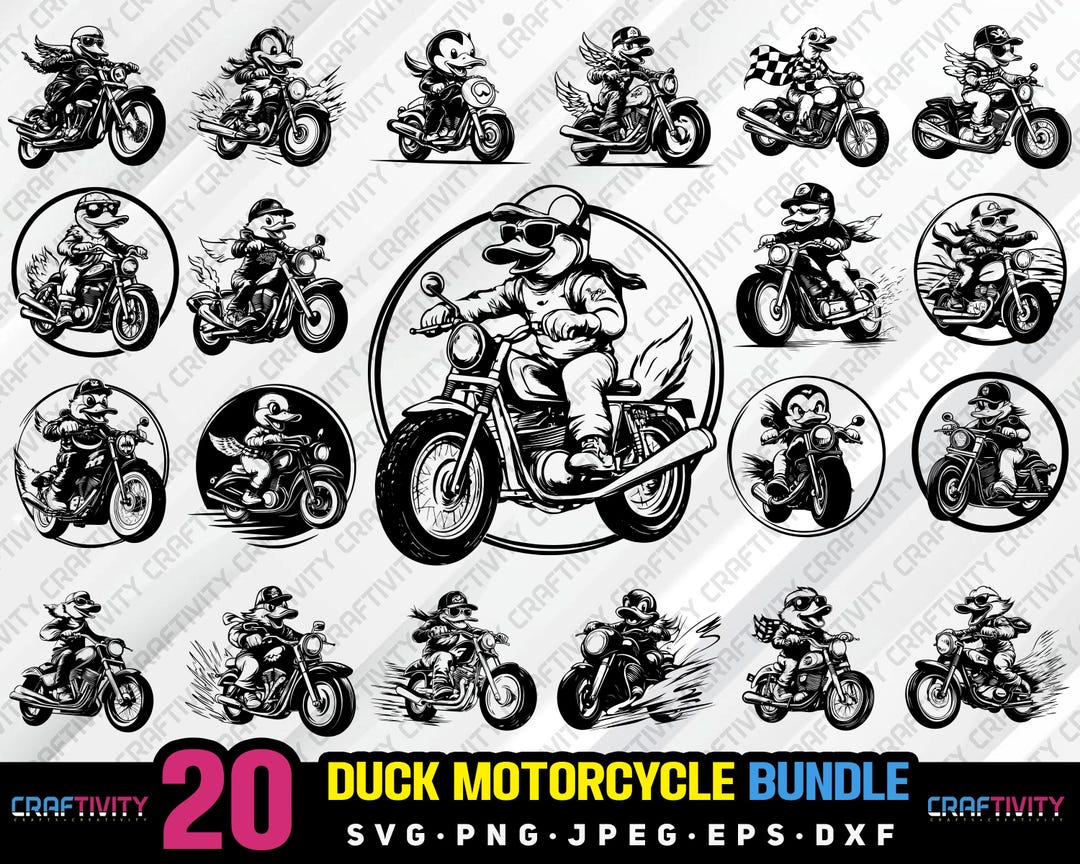 Cute Duck Motorcycle Bundle Svg Png Jpeg Eps Dxf Engrave Silhouette ...