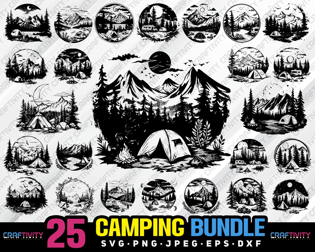 Camping Bundle Svg Png Jpeg Eps Dxf Bundle Silhouette Clipart Cricut ...