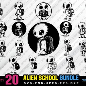 Alien School Bundle Svg Png Jpeg Eps Dxf Bundle Silhouette Clipart ...