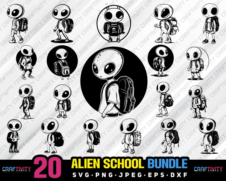 Alien School Bundle Svg Png Jpeg Eps Dxf Bundle Silhouette Clipart ...