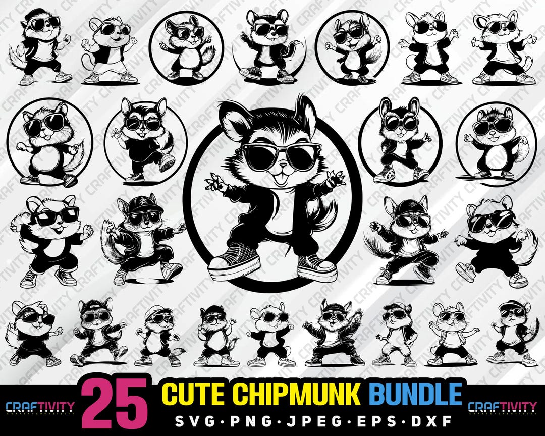 Cute Chipmunk Bundle Svg Png Jpeg Eps Dxf Engrave Silhouette Clipart ...