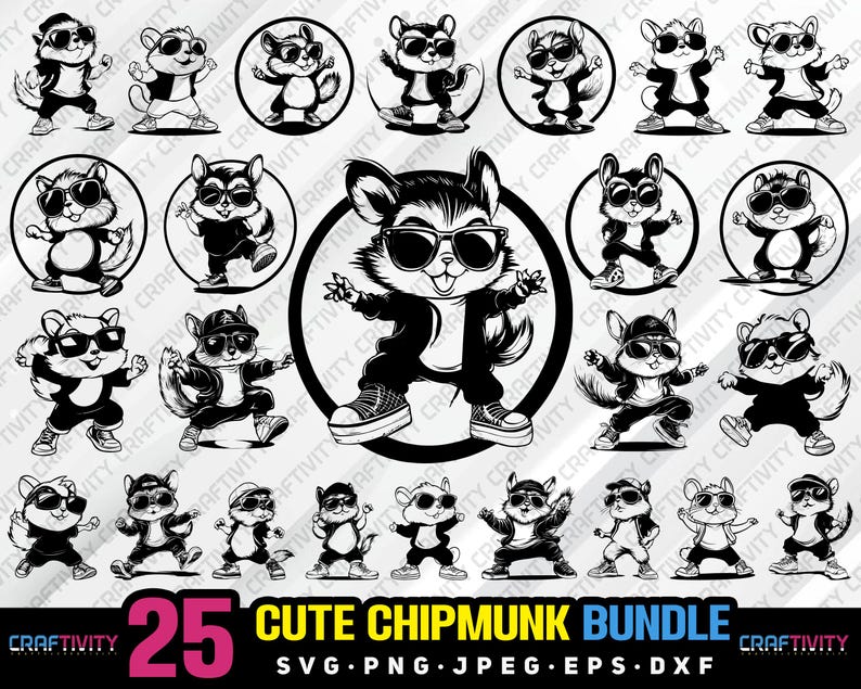 Cute Chipmunk Bundle Svg Png Jpeg Eps Dxf Engrave Silhouette Clipart ...
