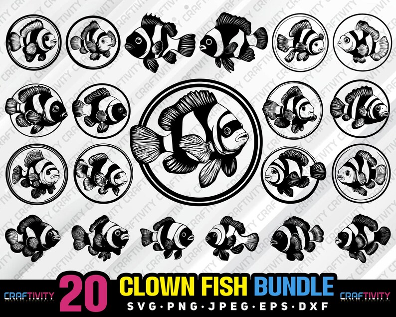 Clown Fish Bundle Svg Png Jpeg Eps Dxf Engrave Silhouette Clipart ...