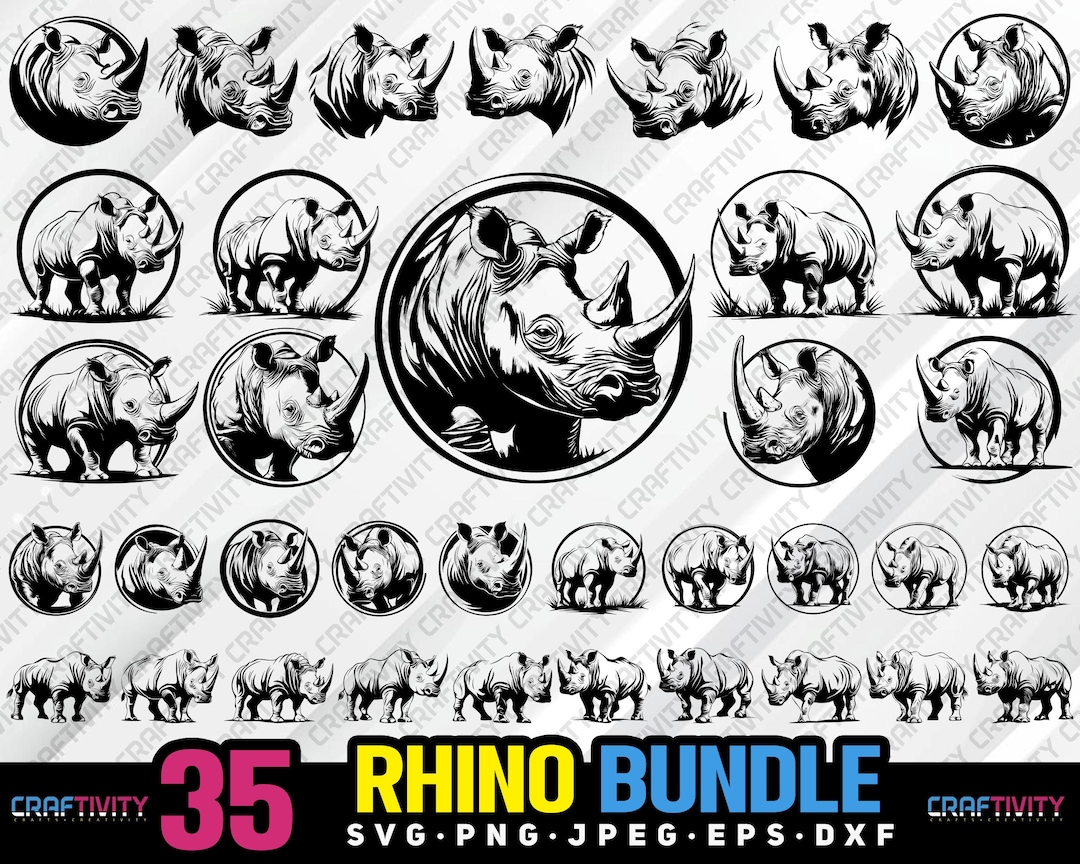 Rhino Bundle Svg Png Jpeg Eps Dxf Engrave Silhouette Clipart Cricut ...